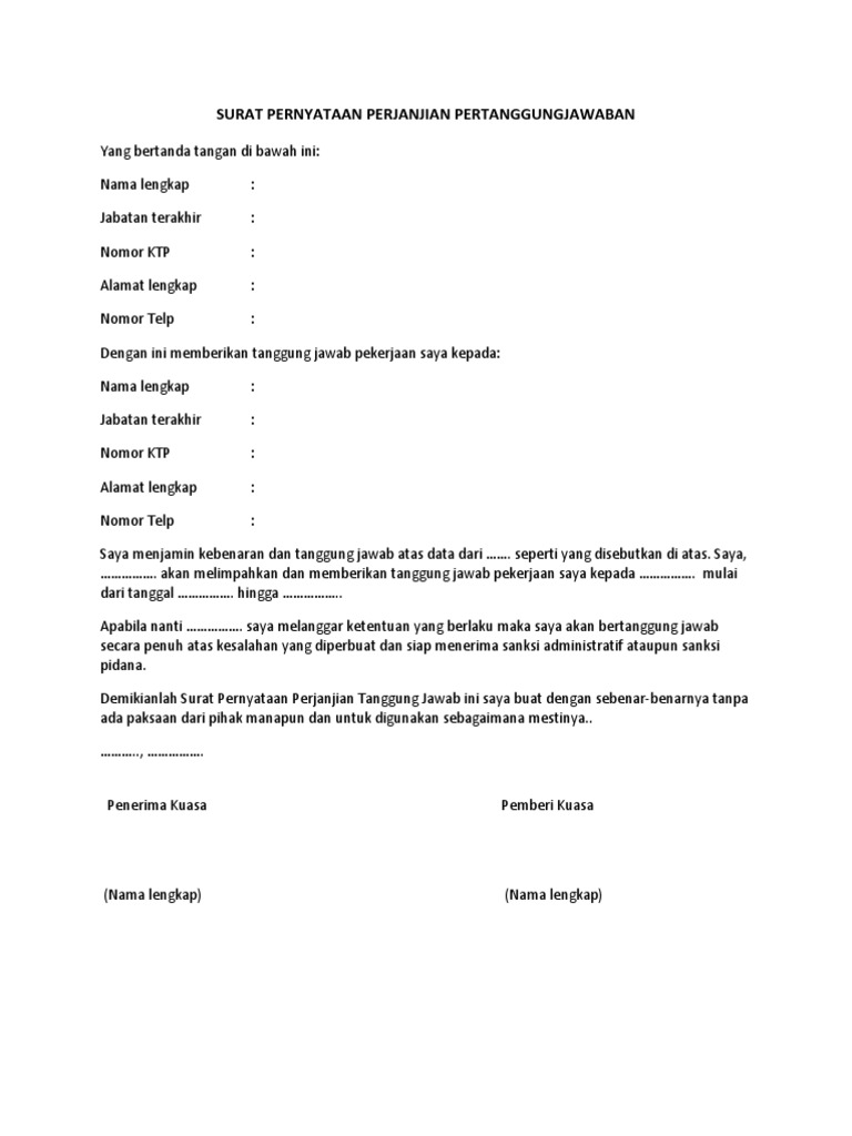 Contoh Surat Pernyataan Perjanjian | PDF