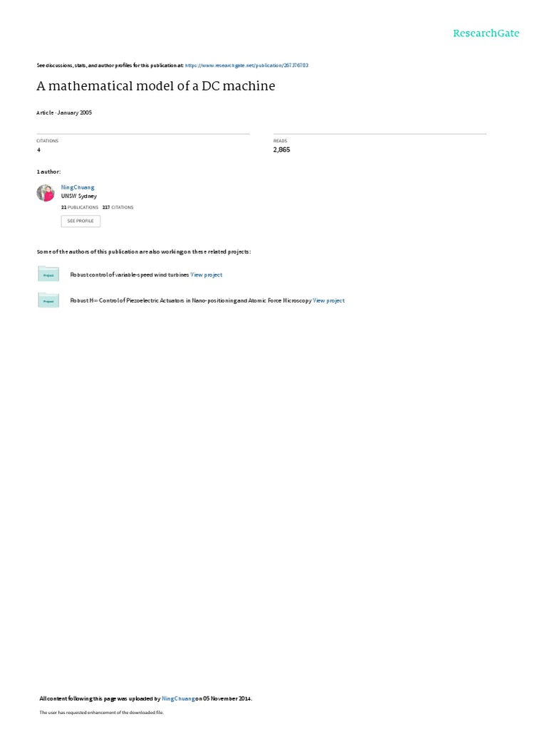 A Mathematical Model of A DC Machine PDF | PDF | Electric Motor | Inductance