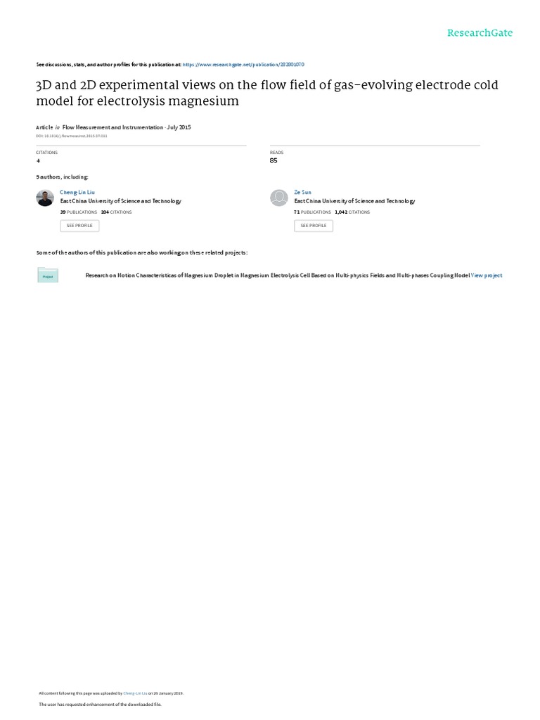 4 3D and 2D Experimental Views On The Flow Field of Gas-Evolving Electrode Cold Model For ...