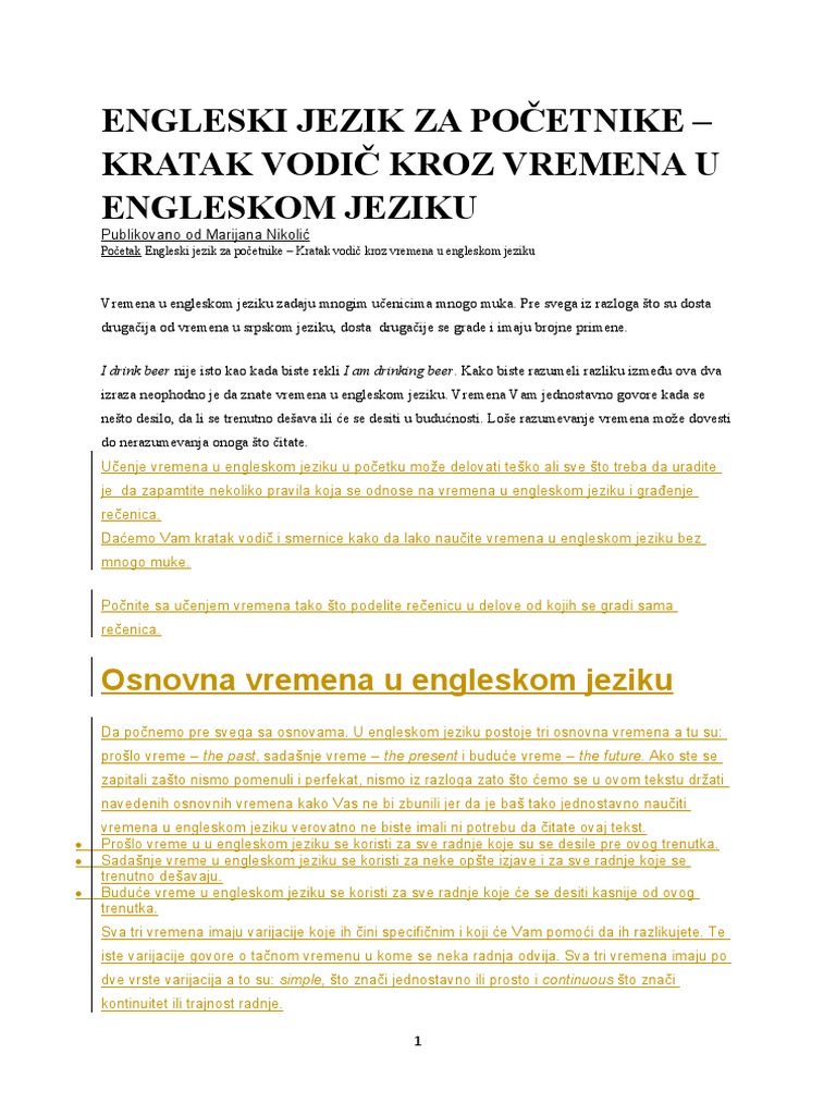 Engleski Jezik Za Početnike | PDF