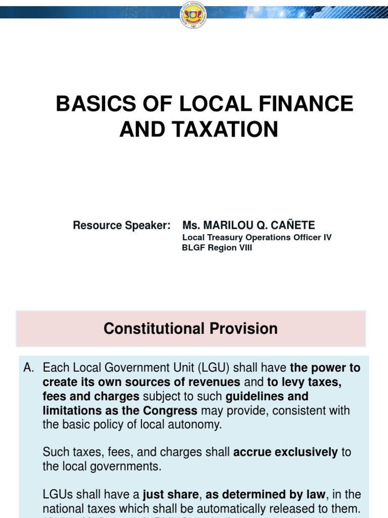 Day 1 - Basics of Local Finance and Taxation | PDF
