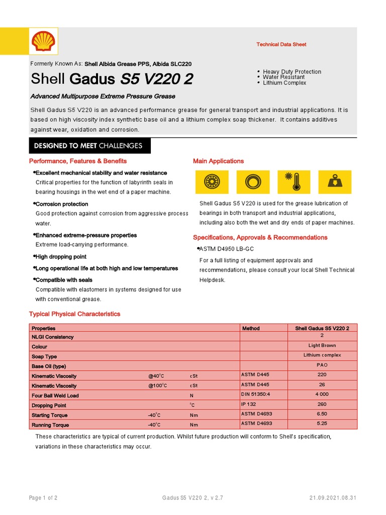 Shell Gadus S5 V220 2 Grease Specs | PDF