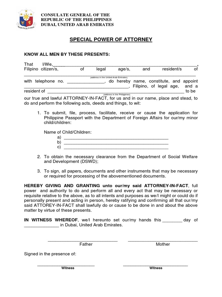 SPA Passports and DSWD For Minors PDF | PDF