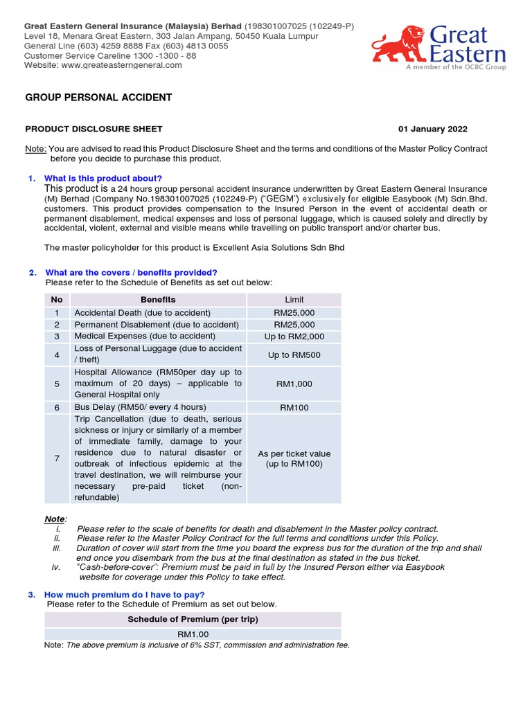 Product Disclosure Sheet PDF | PDF