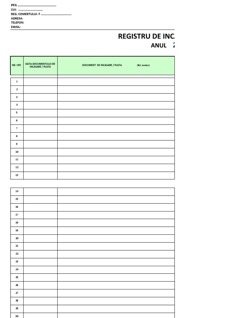 REGISTRU DE INCASARI SI PLATI PFA - Draft. | PDF