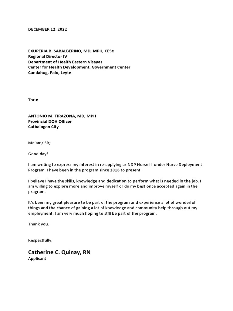 Application for NDP Nurse II Position | PDF