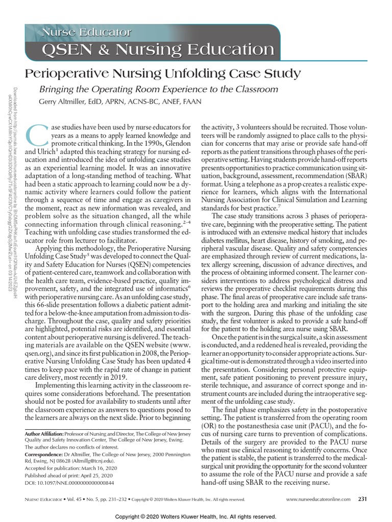Perioperative Nursing Unfolding Case Study .3 PDF | PDF