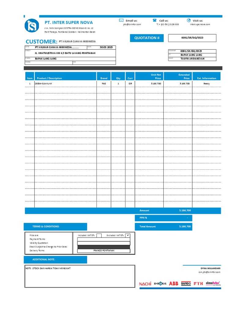 Quotation for PT. Wilmar Cahaya Indonesia | PDF