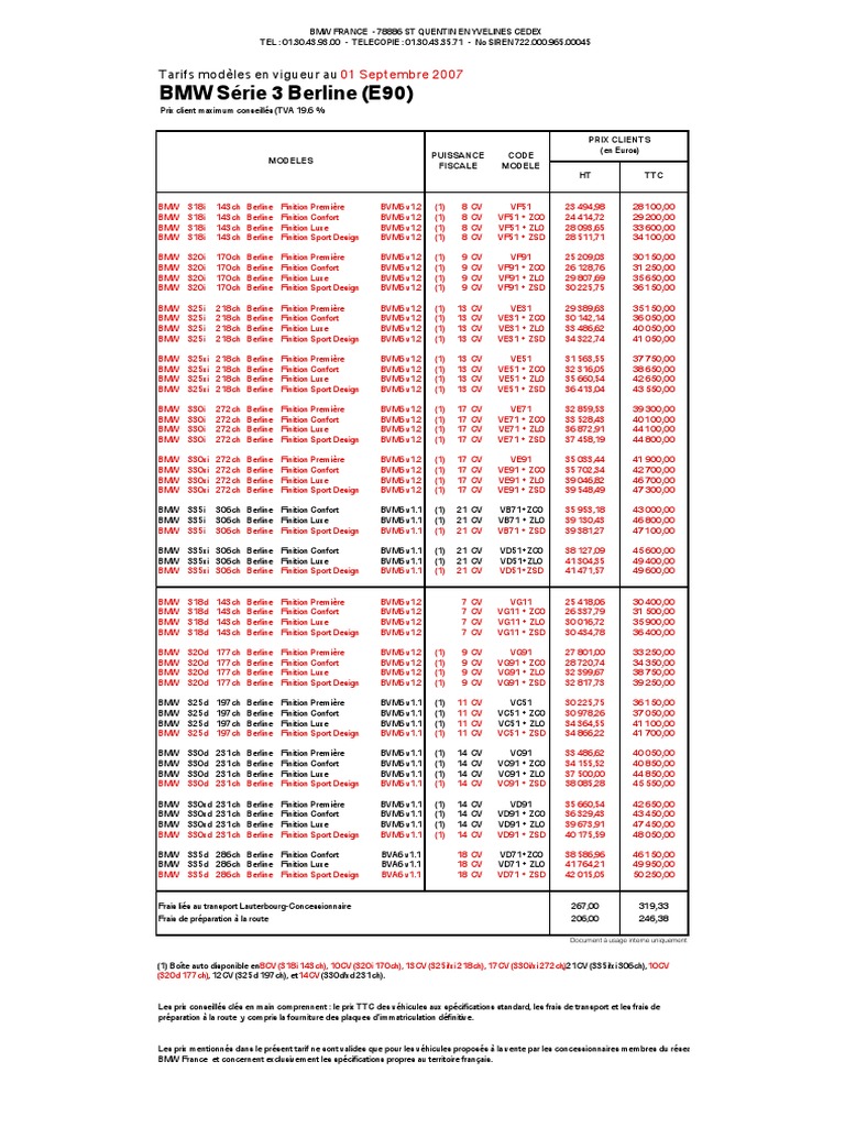 Catalogue E90 Prix 2007 SEPT | PDF | Technologie des véhicules | Technologies automobiles