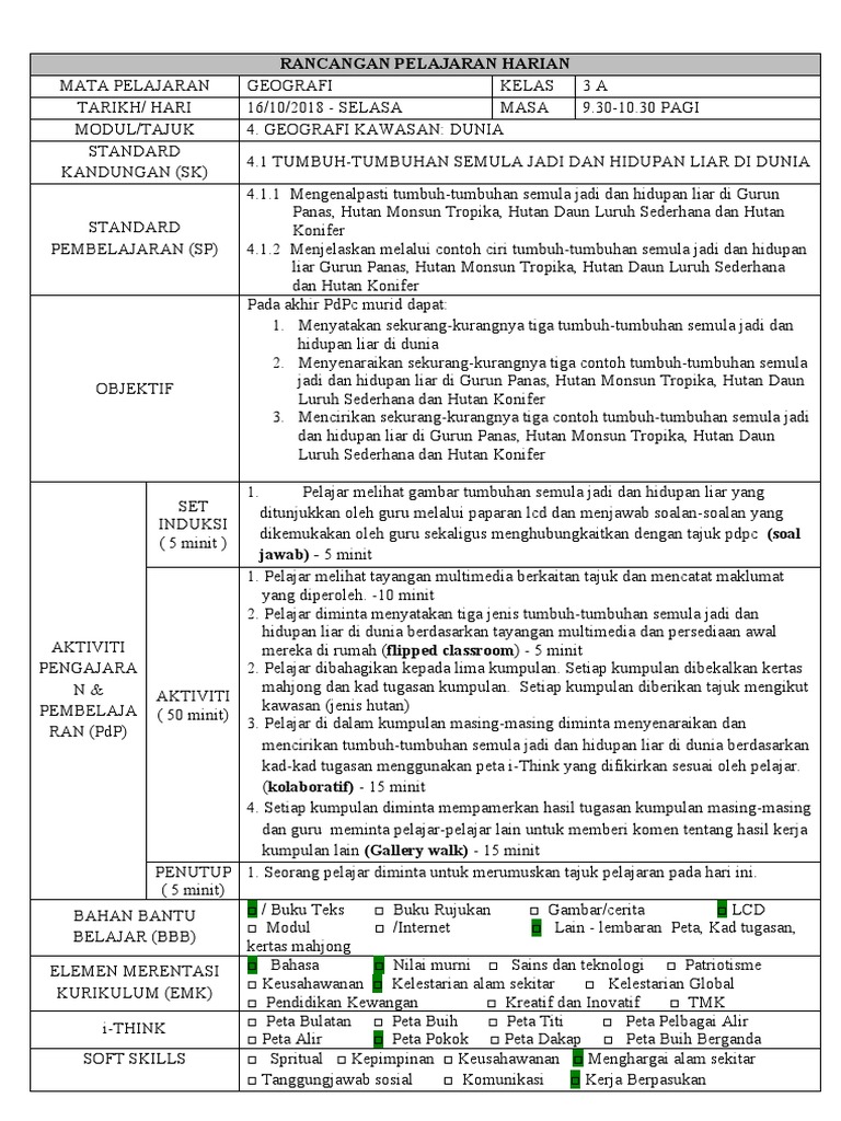Contoh RPH GEO T3 KSSM 2018 | PDF