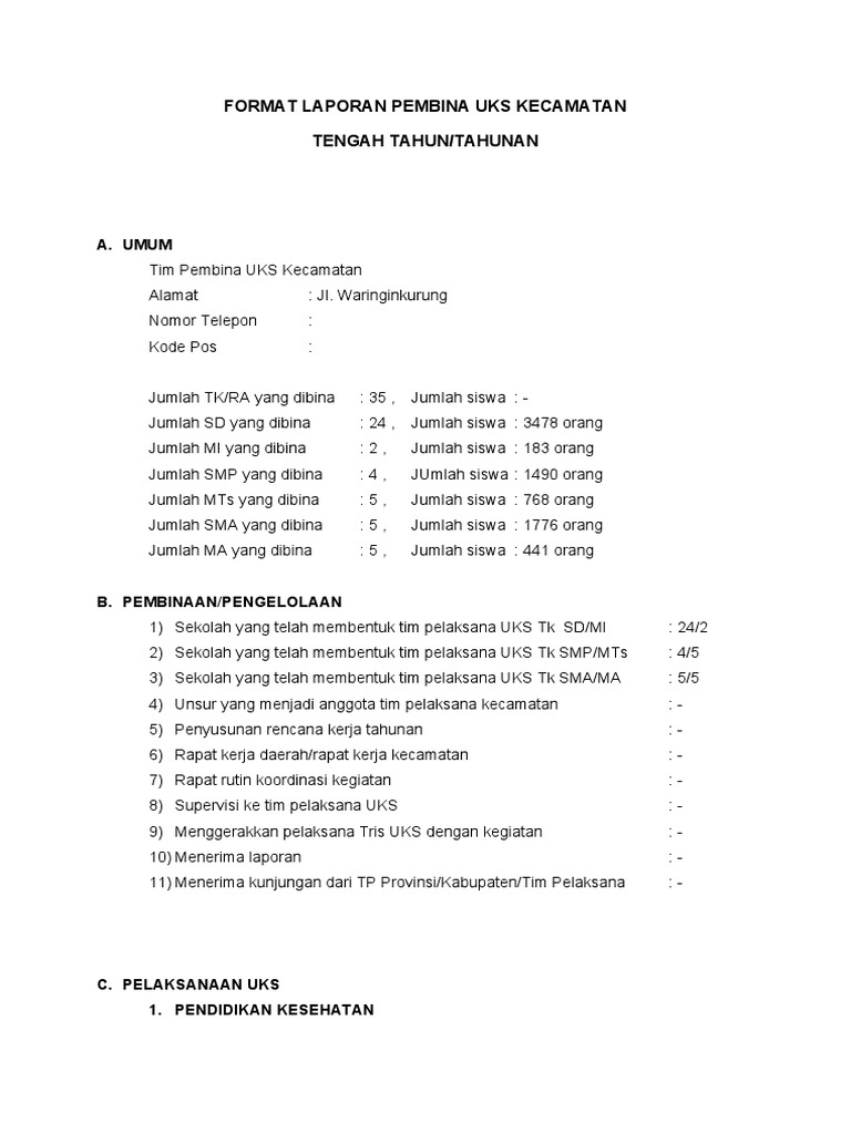 Format Laporan Pembina Uks | PDF