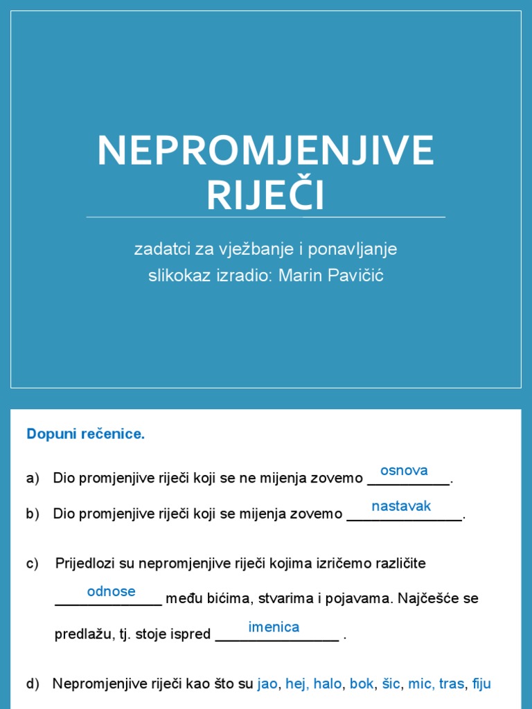 Nepromjenjive Vrste Rijeci - Ponavljanje Mirjana Lozic 0 | PDF
