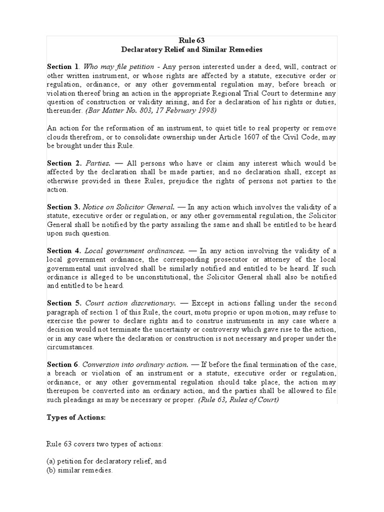 Rule 63: Declaratory Relief Overview | PDF