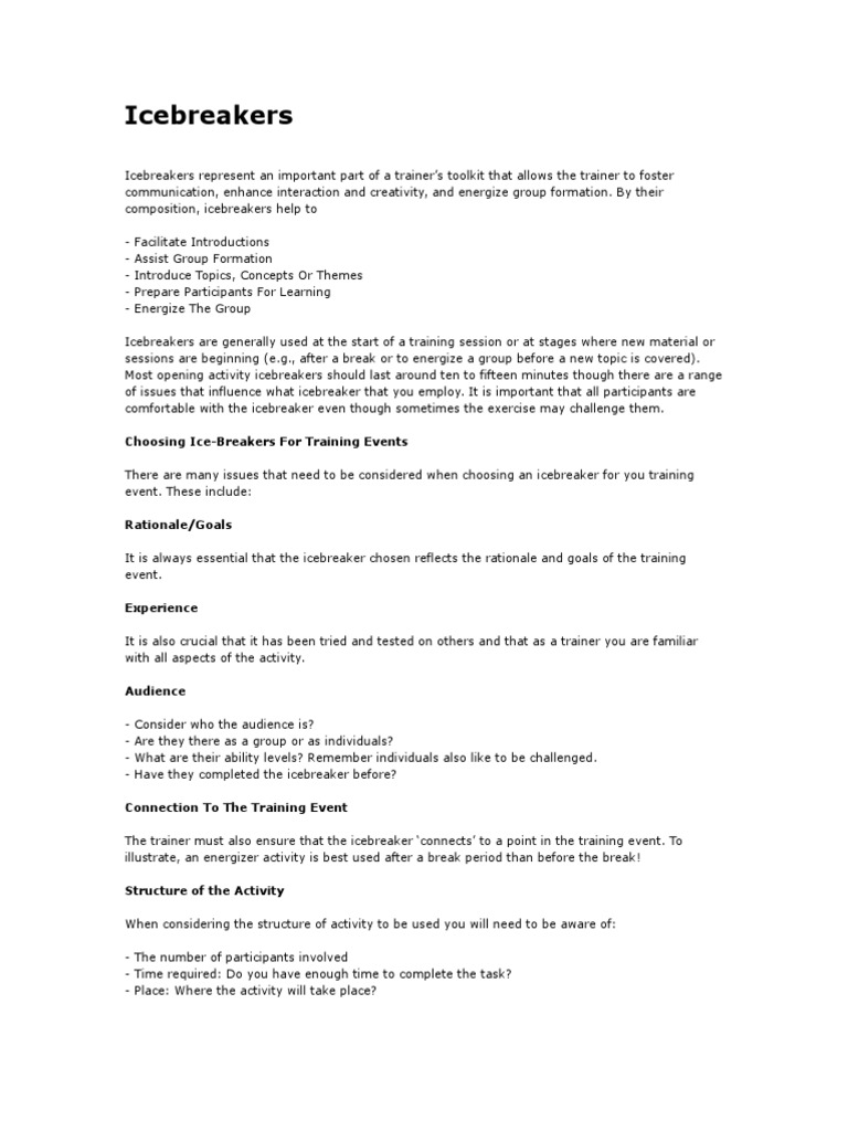 Effective Icebreakers for Training | PDF