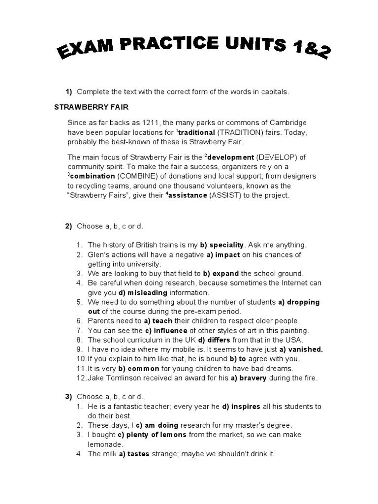 Exam Practice Units 1&2 | PDF