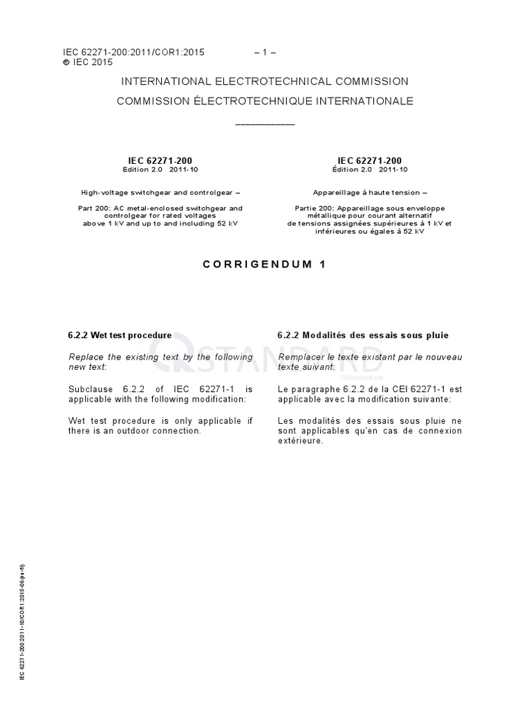 IEC 62271-200-2011 Cor1-2015 | PDF