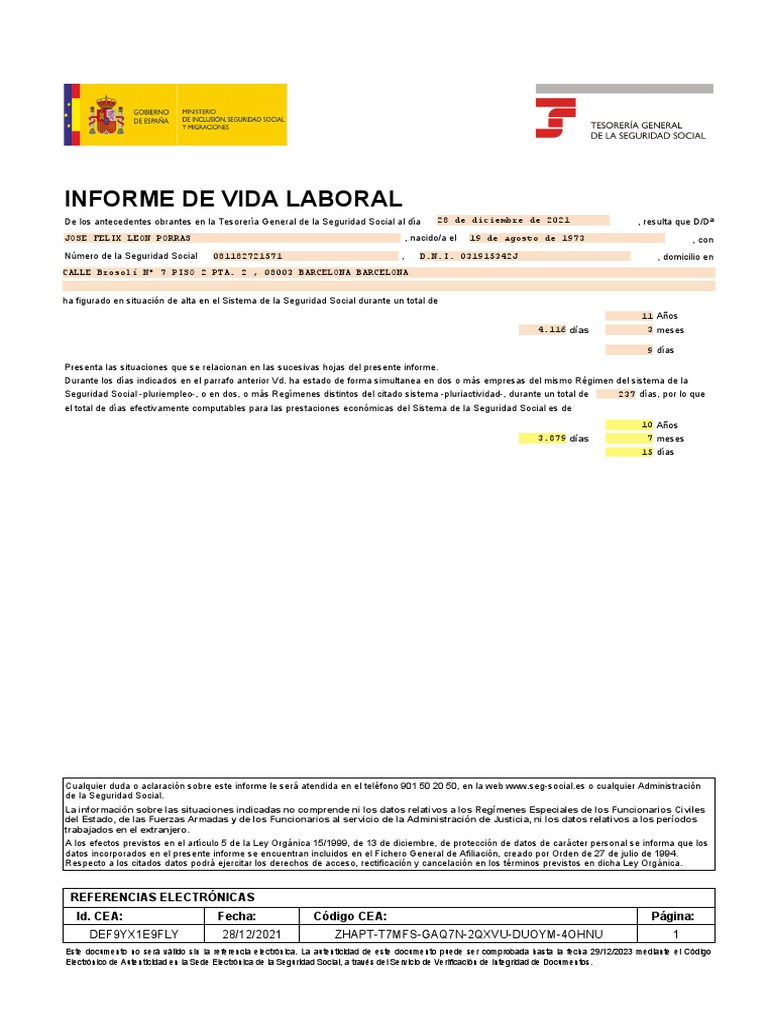 Vida Laboral PDF | PDF