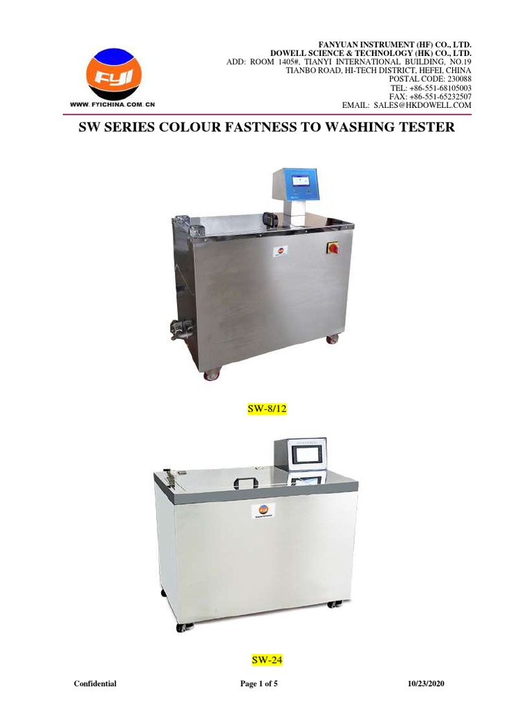 No.2 SW SERIES COLOUR FASTNESS TO WASHING TESTER 202010 (1).pdf | PDF ...
