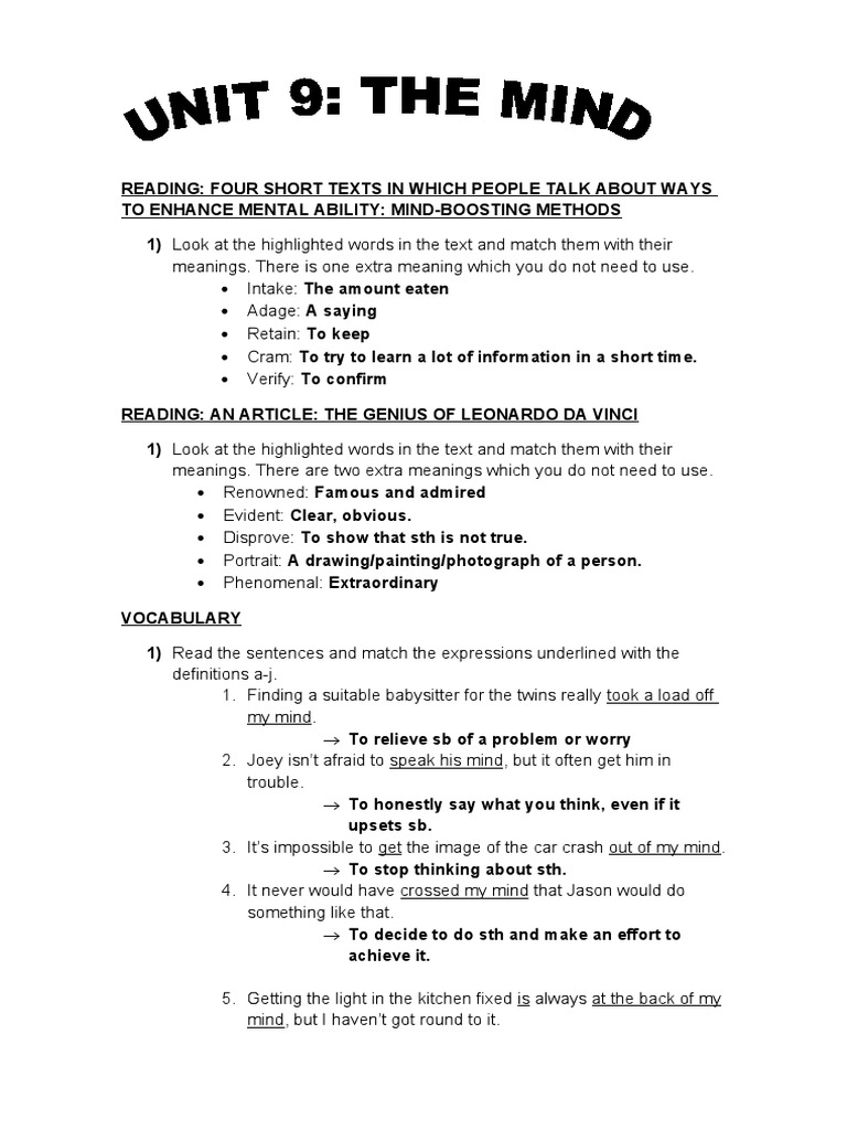 Unit 9 The Mind | PDF