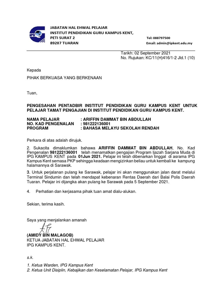 Surat IPG Kampus Kent PDF | PDF