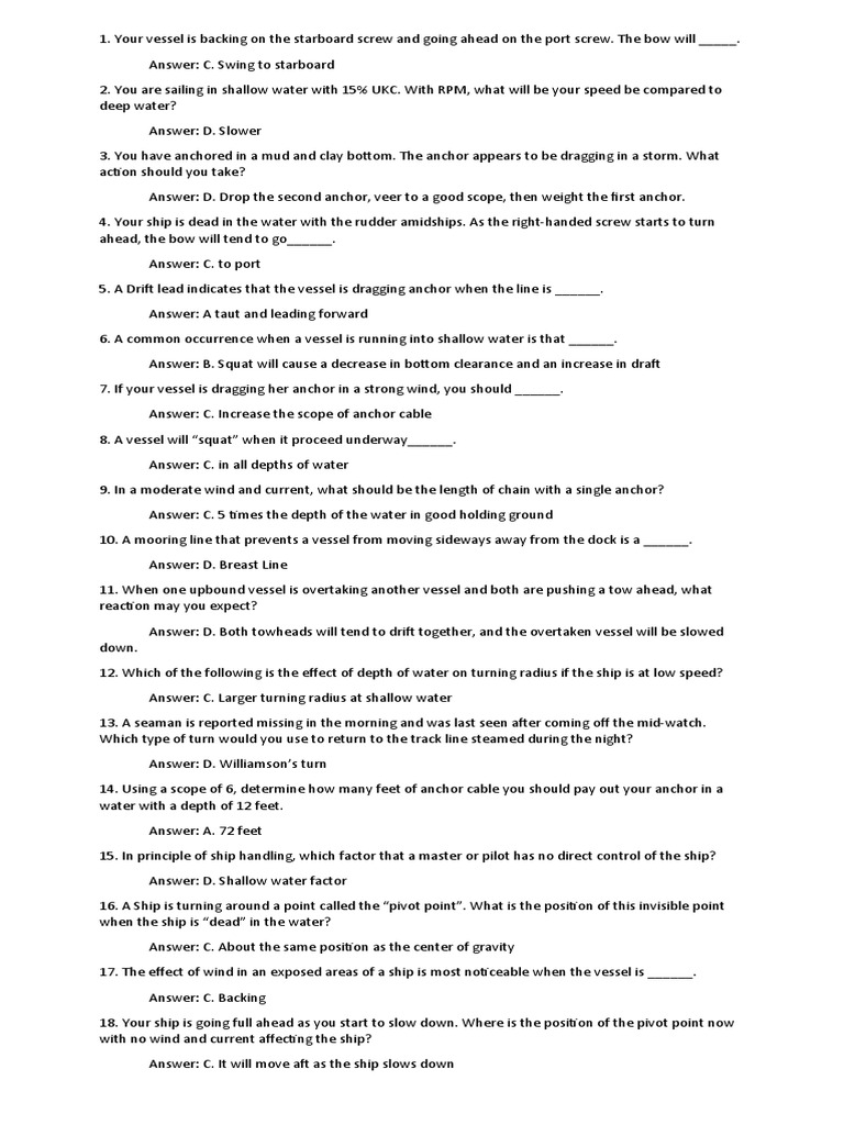 Complete Lesson 4 Assessment Task On The Maneuver of The Ship | PDF ...