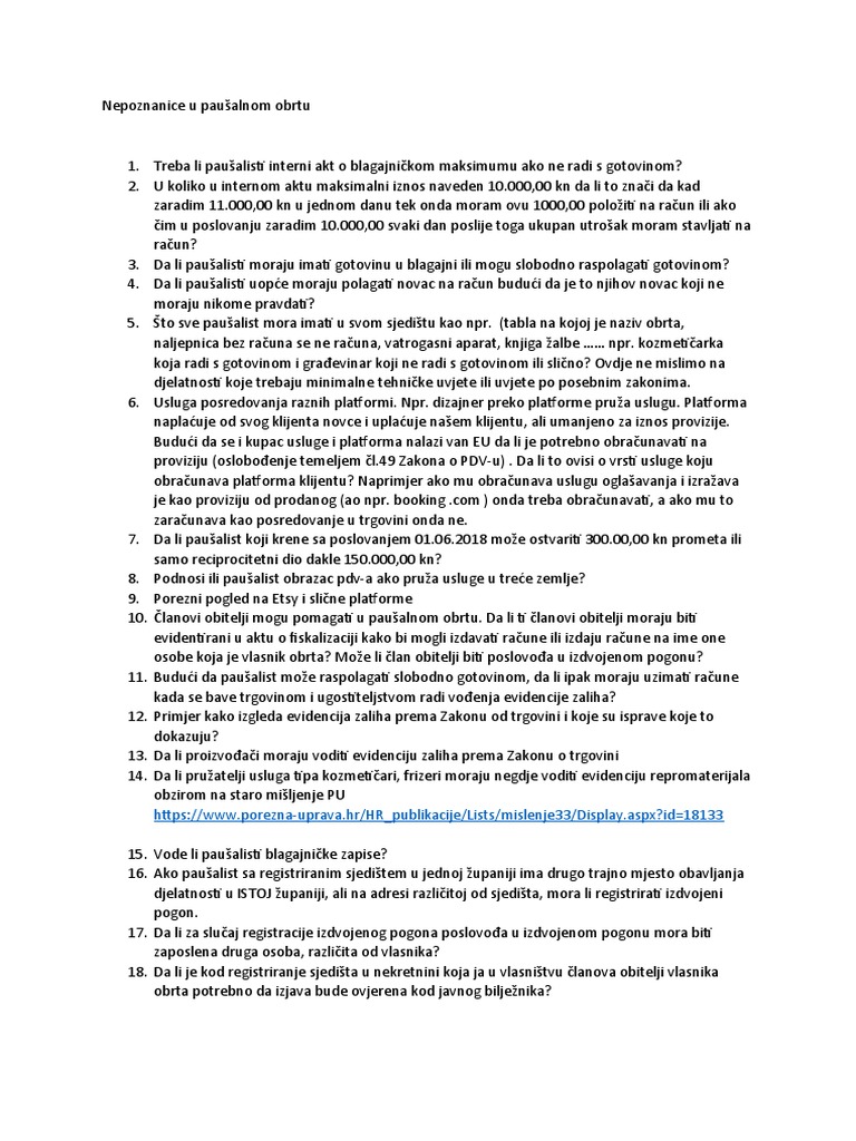 Nepoznanice U Paušalnom Obrtu | PDF