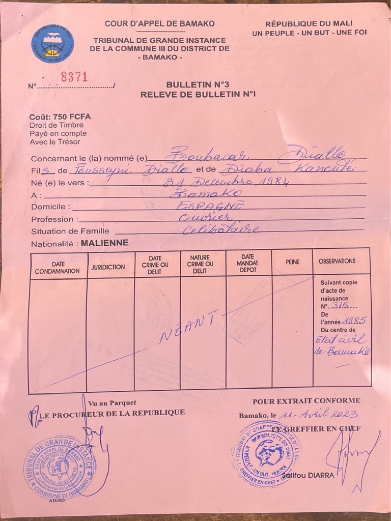 Releve Du Bulletin de Boubacar Diallo PDF | PDF