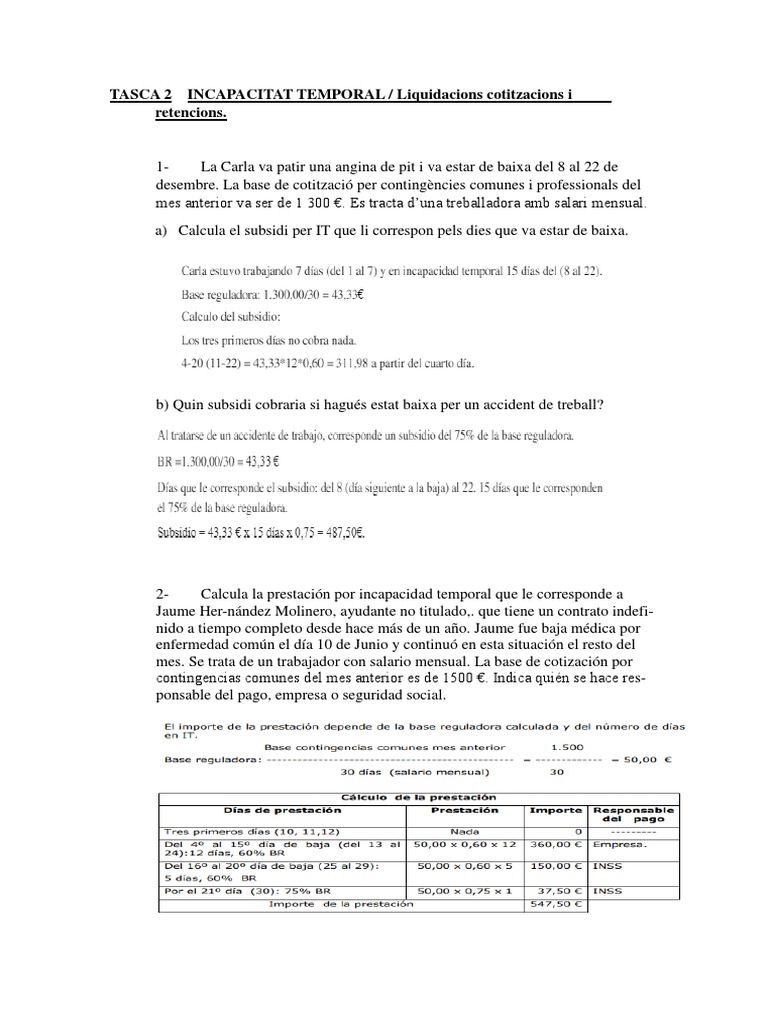 Tasca 2 Incapacitat Temporal PDF | PDF