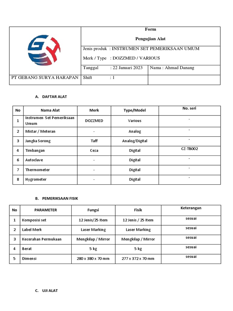 Form uji Instrumen set pemeriksaan umum | PDF