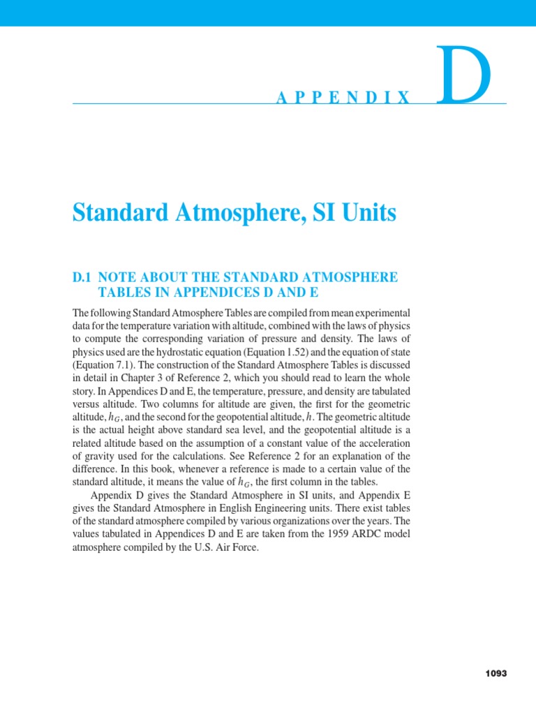 APPENDIX D - Standard Athmosphere, SI Units PDF | Download Free PDF ...