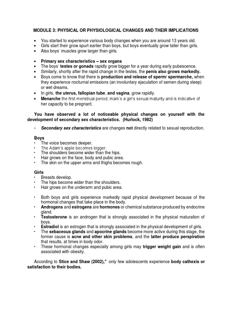 Module 3 Physical or Physiological Changes and Their Implications | PDF
