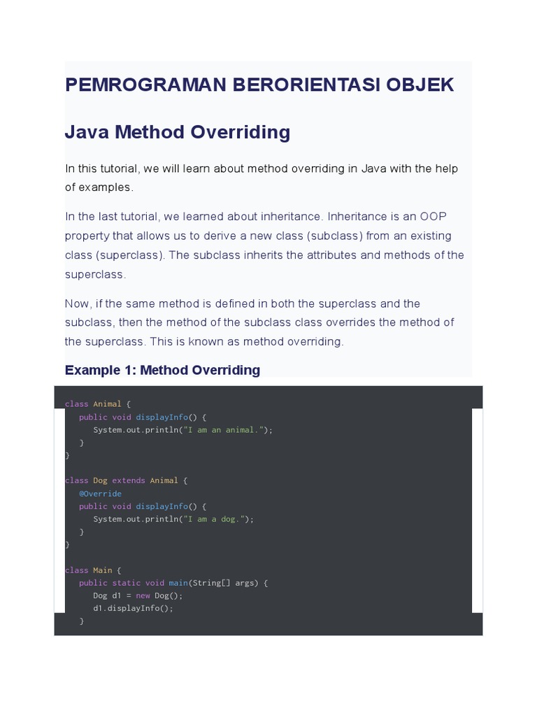 Java Method Overriding Super Keyword Pdf Inheritance Object Oriented Programming Method 0170