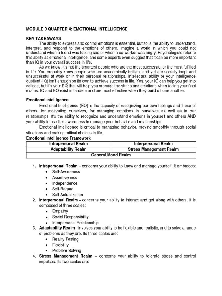 Module 9 Quarter 4 Emotional Intelligence PDF | PDF