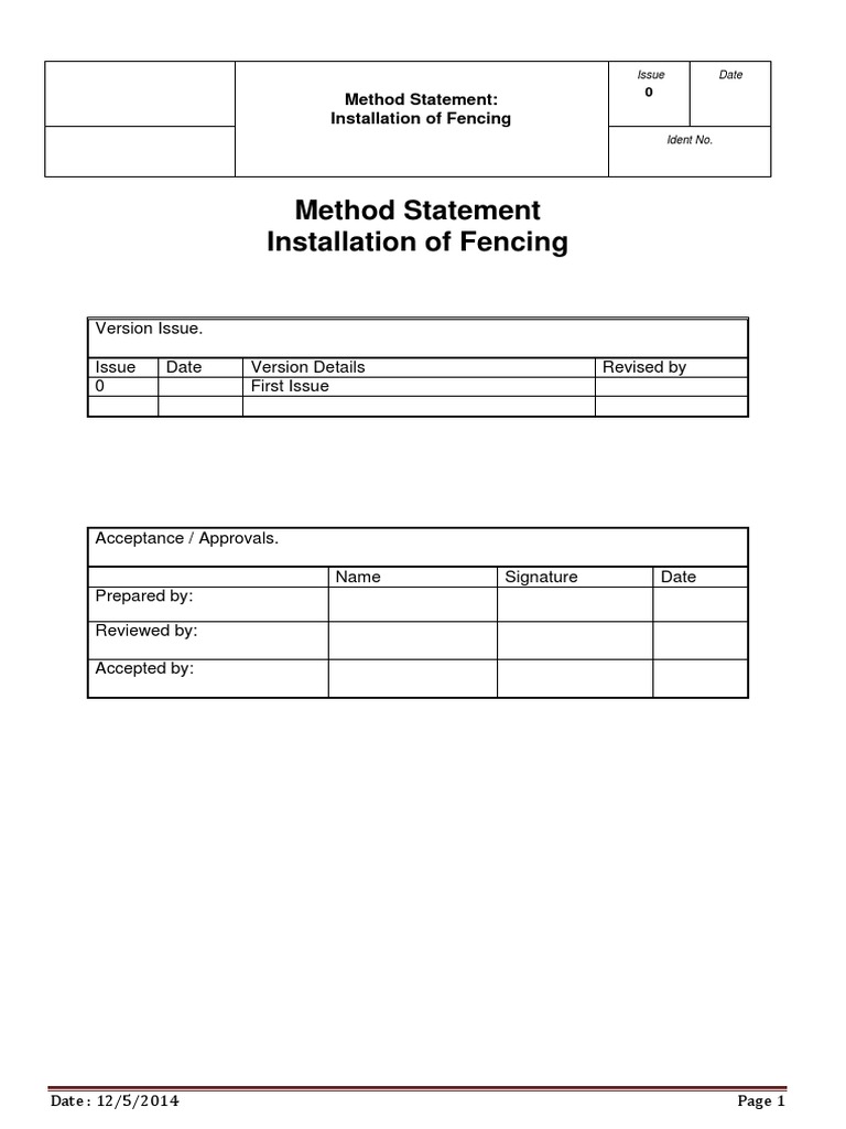 Method Statement Installation of Fencing Regdesign Com PDF | PDF