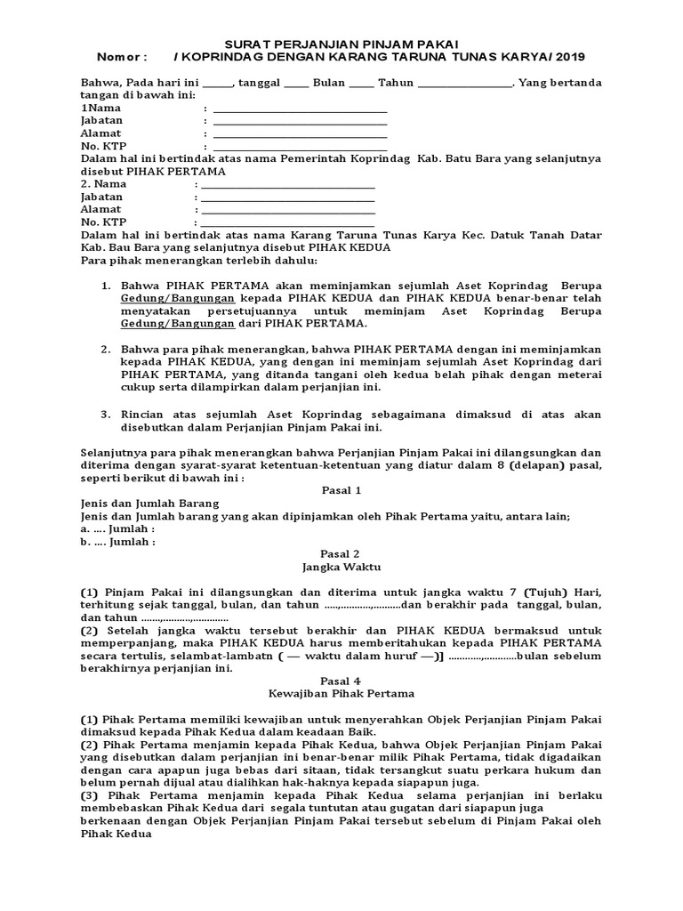 Surat Perjanjian Pinjam Pakai Gedung | PDF