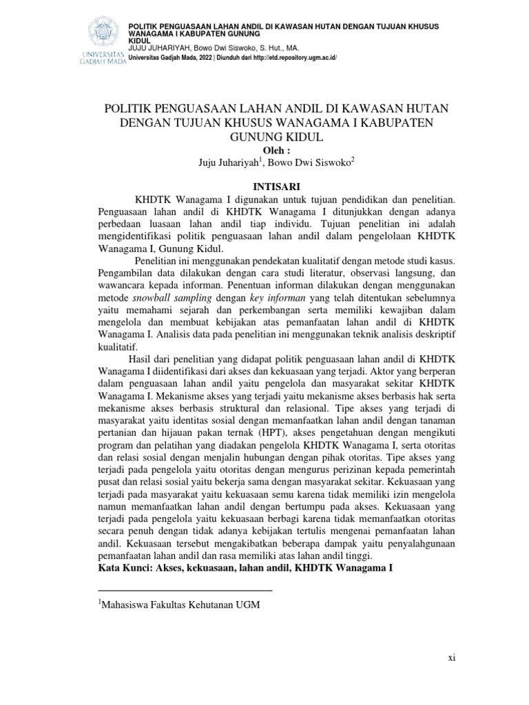 Politik Penguasaan Lahan Andil Wanagama | PDF