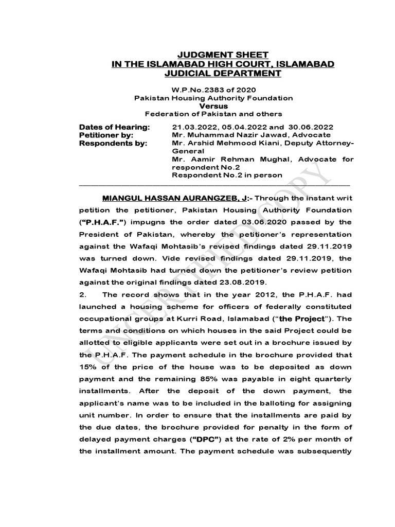 W.P.No.2383 of 2020 PHAF vs. Federation of Pakistan (FINAL PRINT ...
