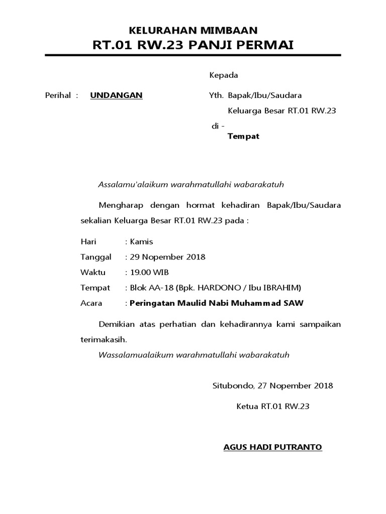 Contoh Undangan RT.docx | PDF