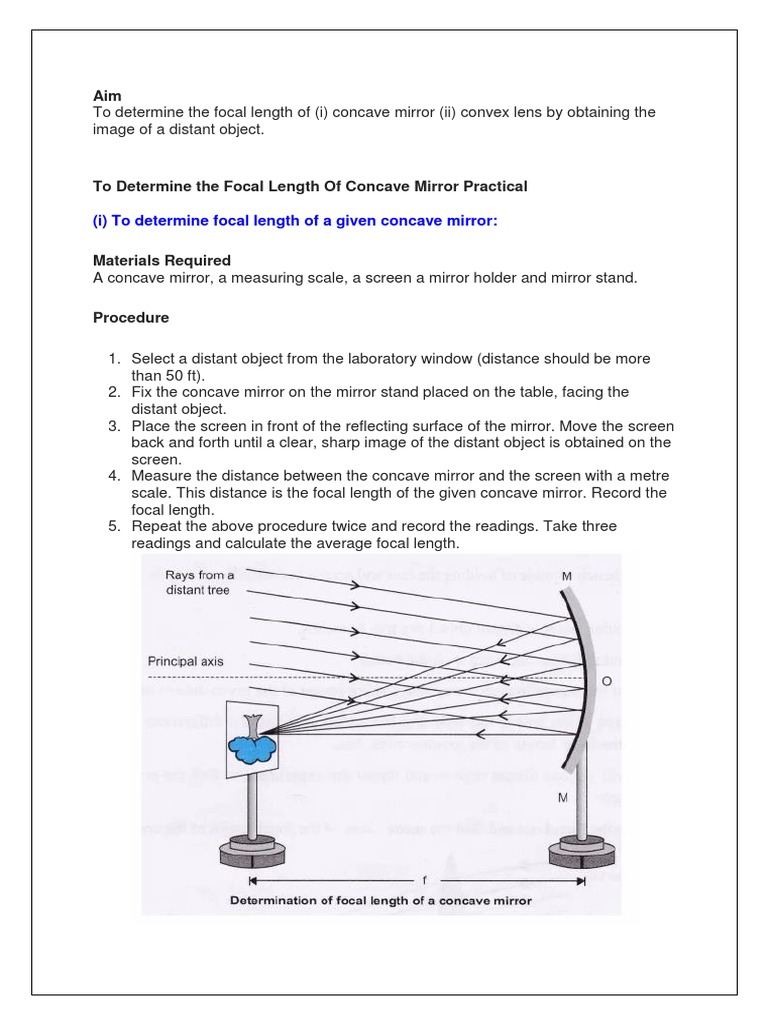 Focal Length Determination of Concave Mirror | PDF | Mirror | Sphere