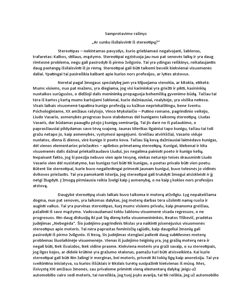 Ar Sunku Iå¡silaisvinti Iå¡ Stereotipå (Nemoku - LT) | PDF