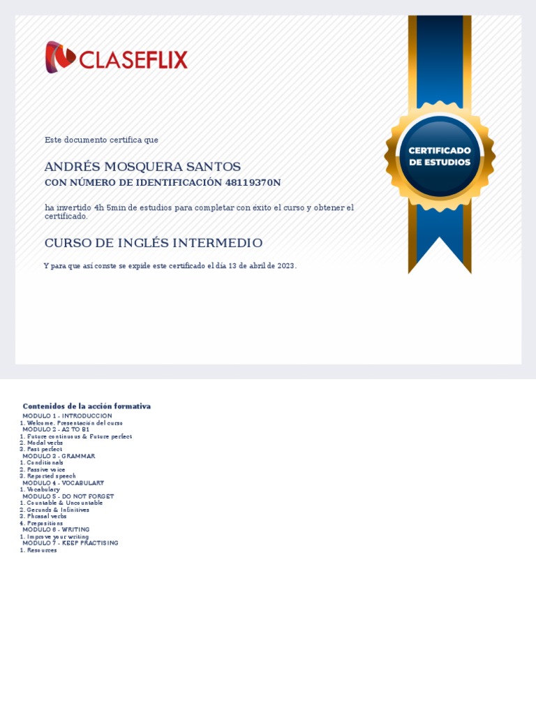 Certificado Claseflix PDF | PDF