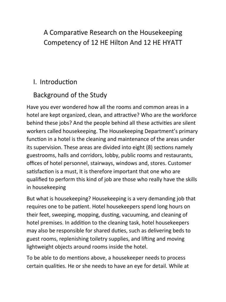 A Comparative Research On The Housekeeping Competency of 12 HE Hilton ...