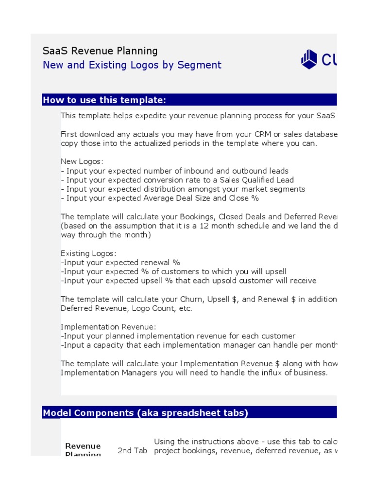 SaaS Revenue Model Planning Template | PDF