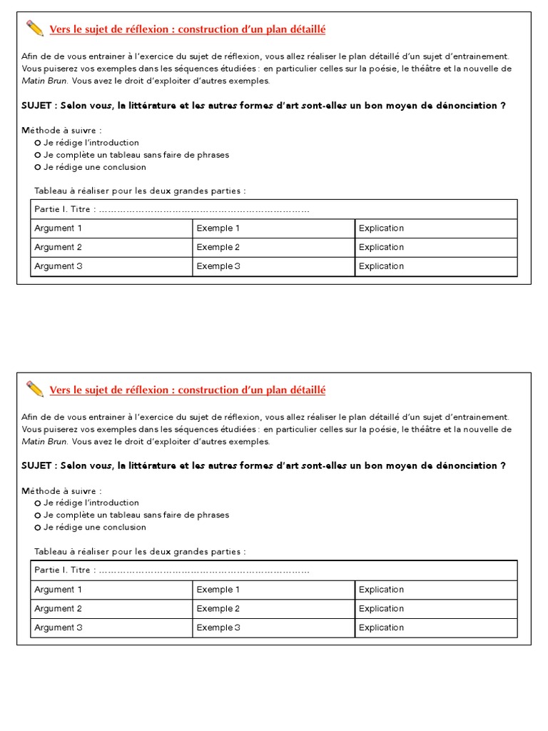 Plan détaillé pour sujet de réflexion | PDF