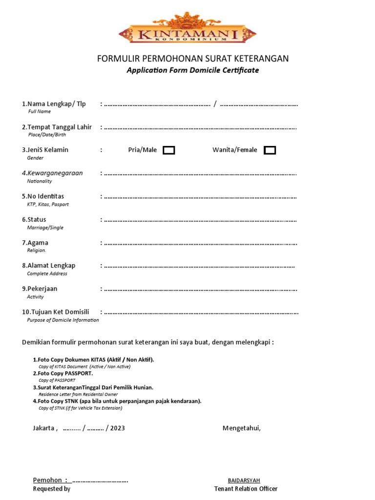 Formulir Permohonan Surat Keterangan Domisili.KK (5) | PDF