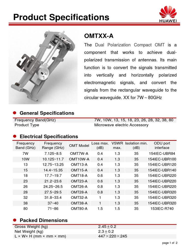 Dual Polarization Compact OMT Datasheet (OMTXX-A) PDF | PDF