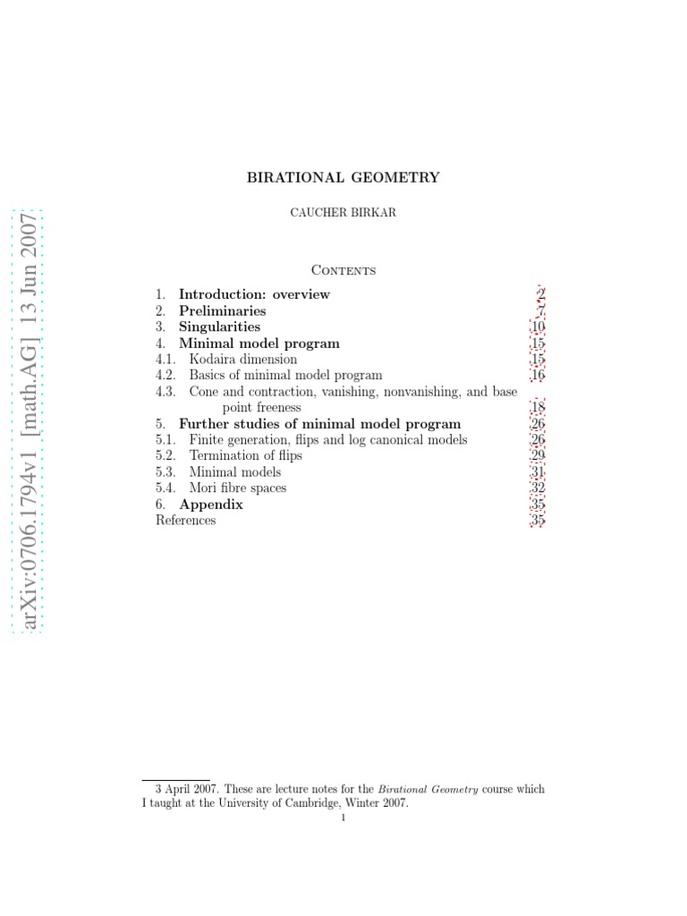 Birational Geometry Caucher Birkar PDF | PDF | Mathematics | Functions ...