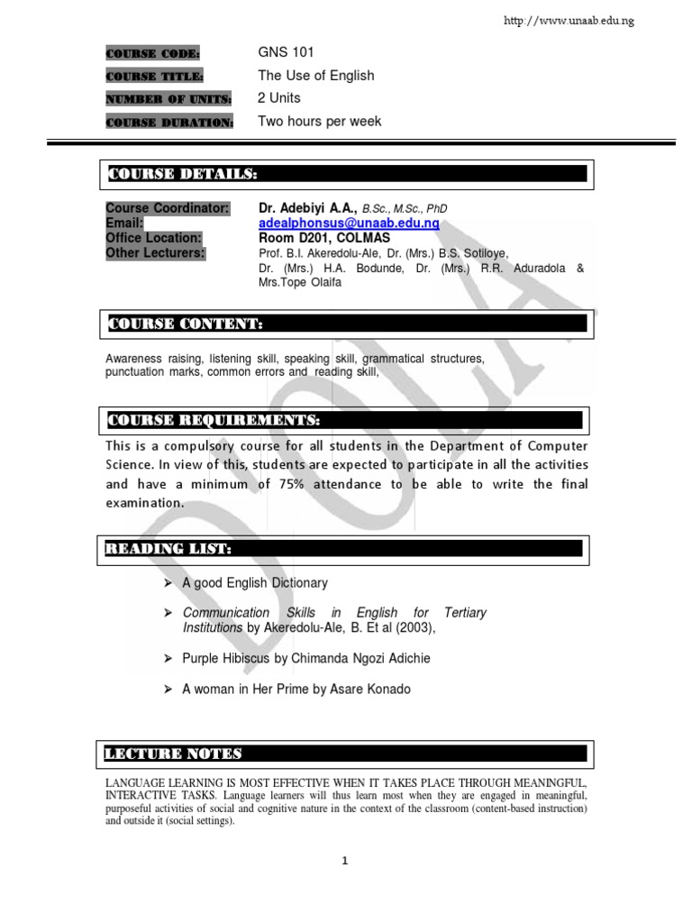 GNS 101 The Use of English PDF | PDF