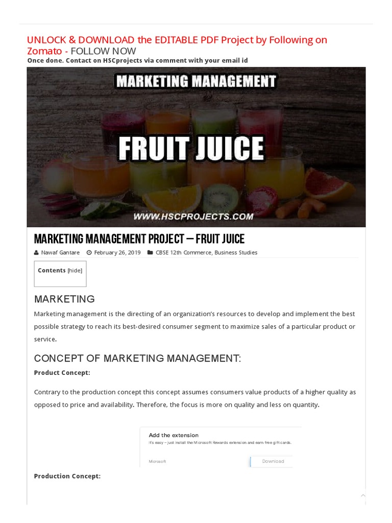 Marketing Project on Fruit Juice | PDF | Marketing | Product (Business)