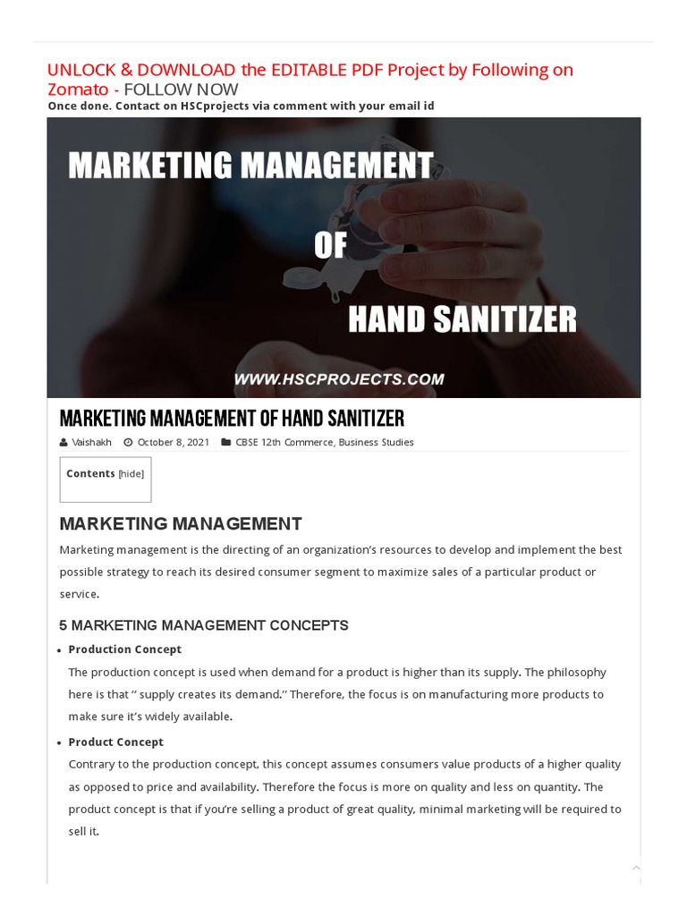 Marketing Management of Hand Sanitizer PDF | PDF | Hand Washing | Marketing Marketing Management of Hand Sanitizer PDF | PDF | Hand Washing | Marketing